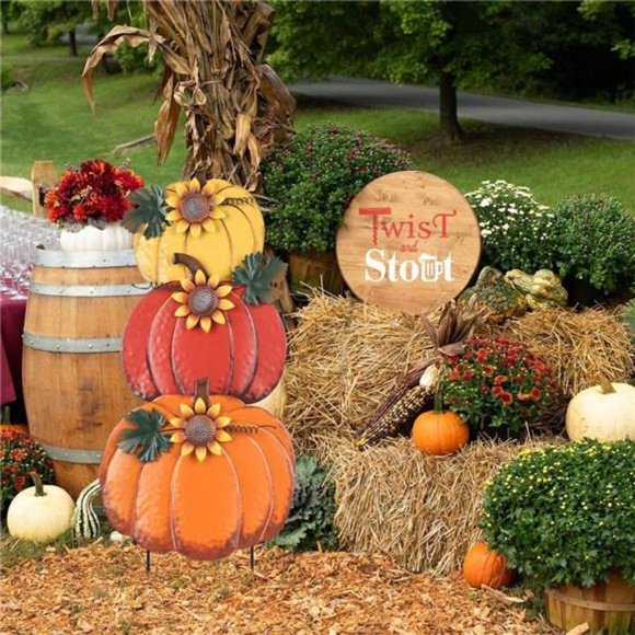 Accents | Decorative Garden Stakes With 3 Pumpkins For Fall Decor Metal ...